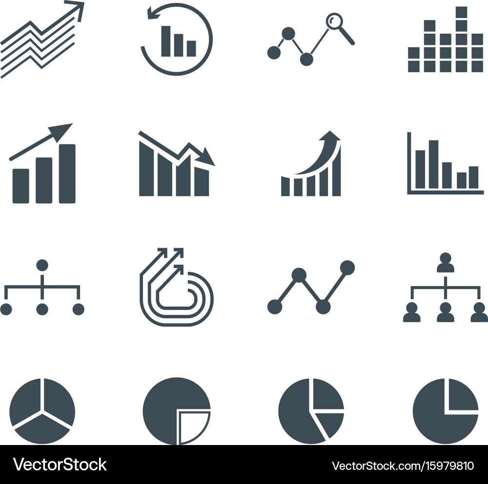 Charts and graphs flat line icons set Royalty Free Vector