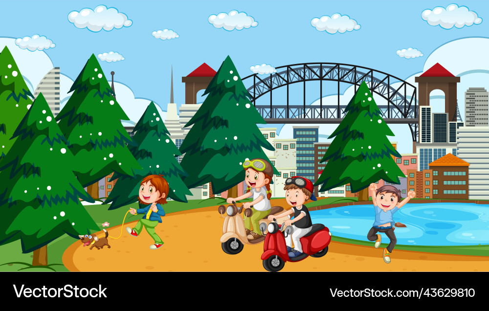 Children playing outdoor park Royalty Free Vector Image