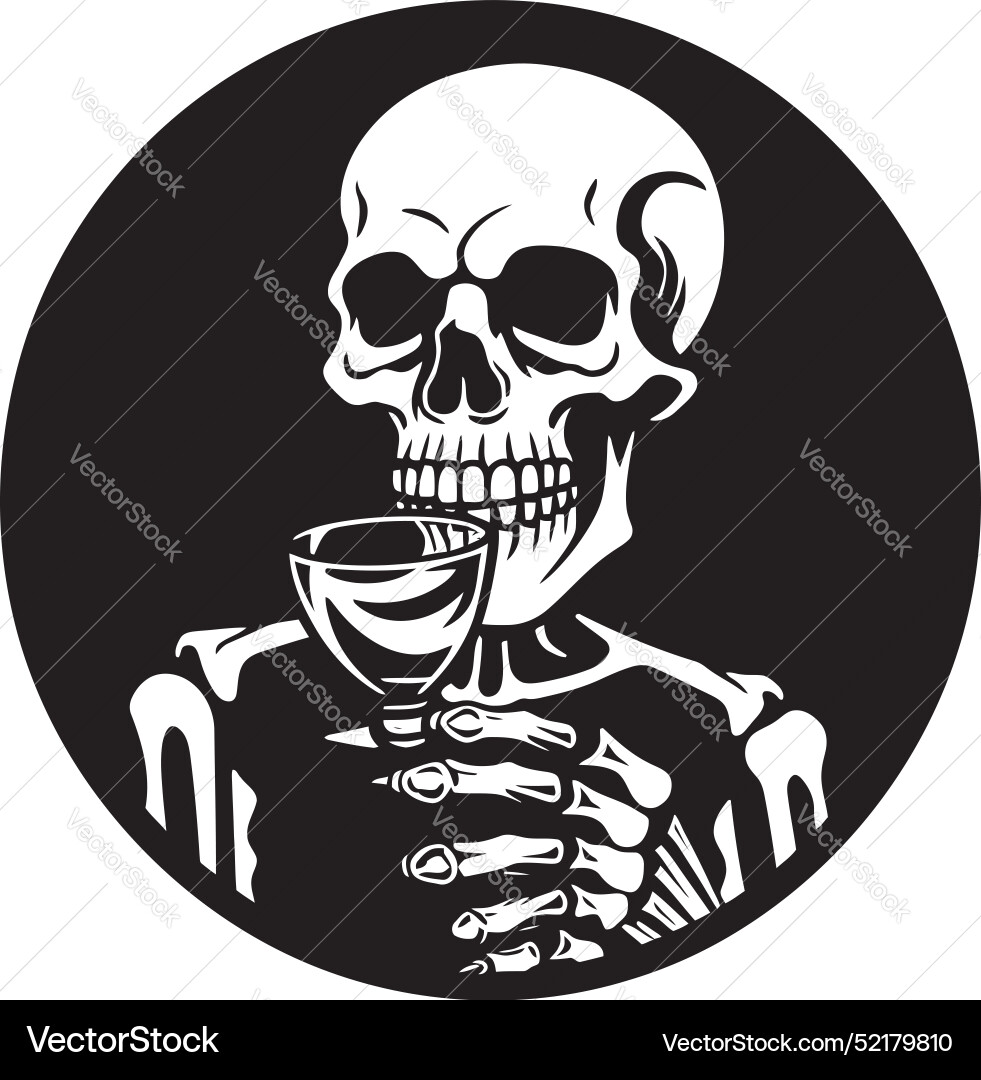 Drunken skeleton pouring creativity into black Vector Image
