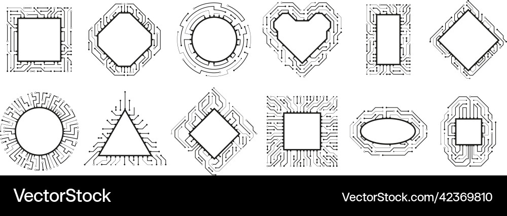 Microchip frame electronic chip cpu border Vector Image