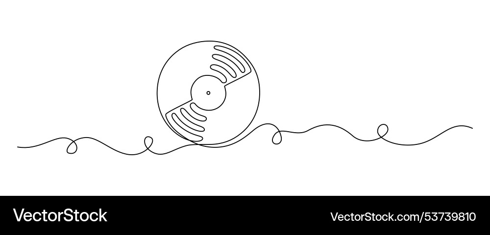 One continuous line drawing of vinyl lp record Vector Image