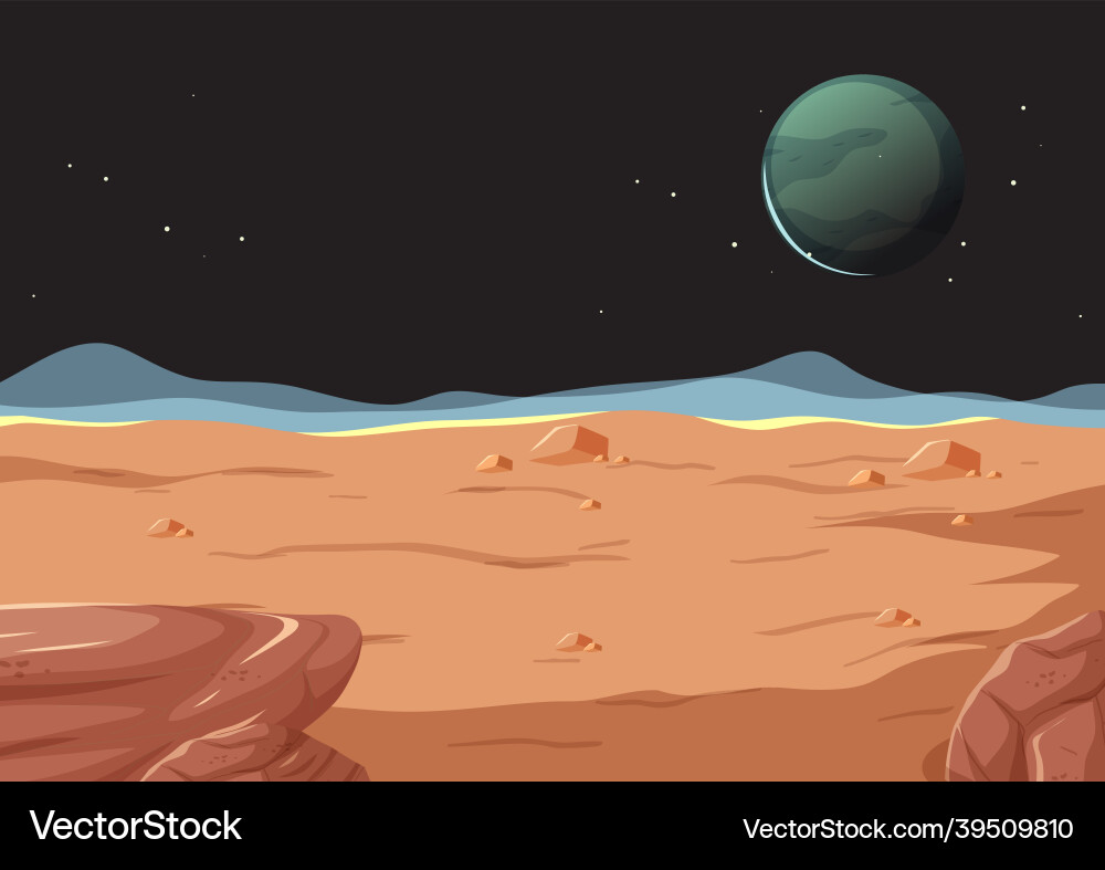 Outer space surface landscape with planet Vector Image