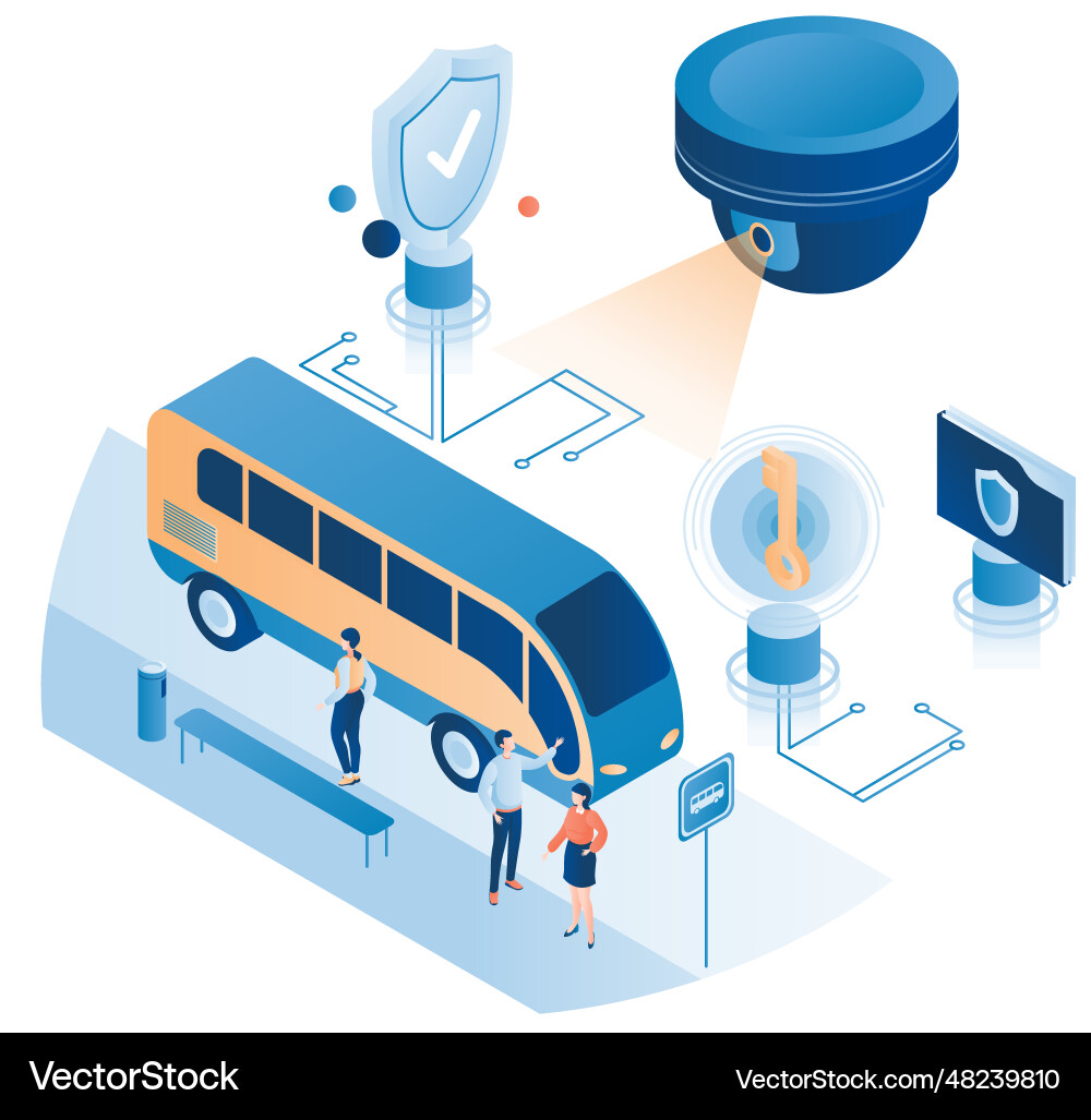 Smart cctv camera of surveillance system on bus Vector Image