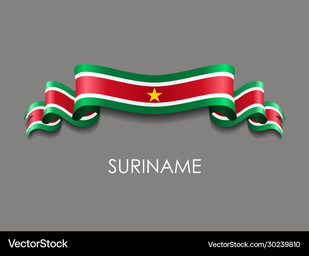 Surinamese flag wavy ribbon background Royalty Free Vector