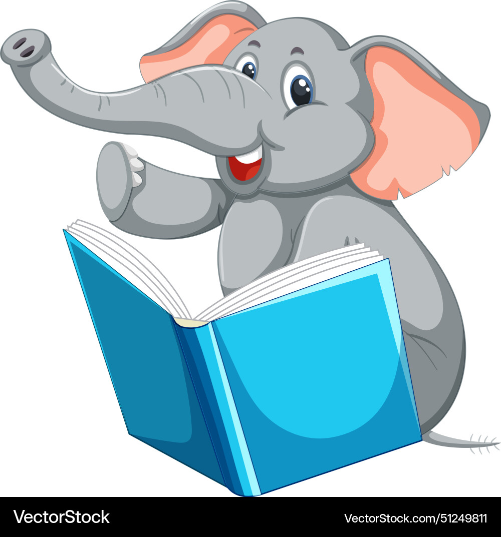 Cartoon elephant enjoying reading a blue book Vector Image
