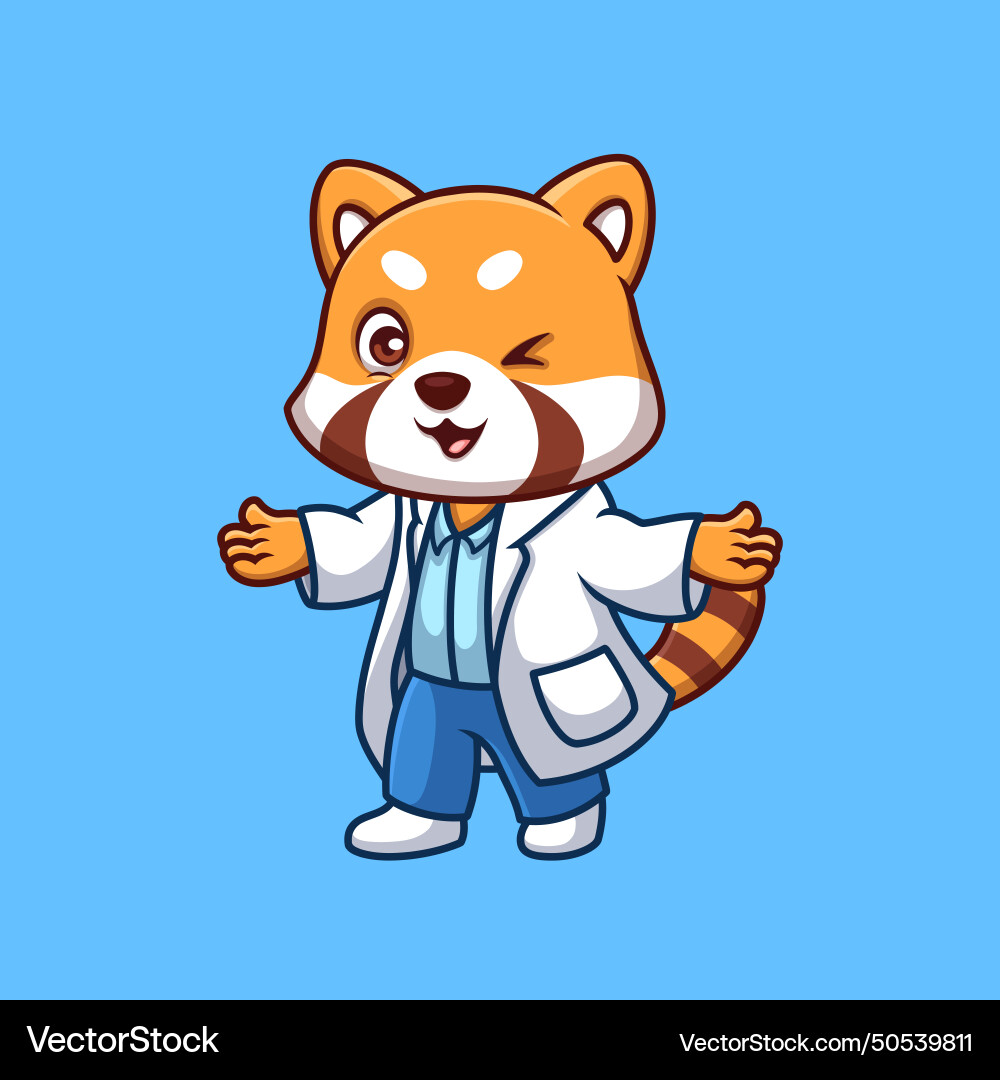 Doctor red panda cute cartoon Royalty Free Vector Image