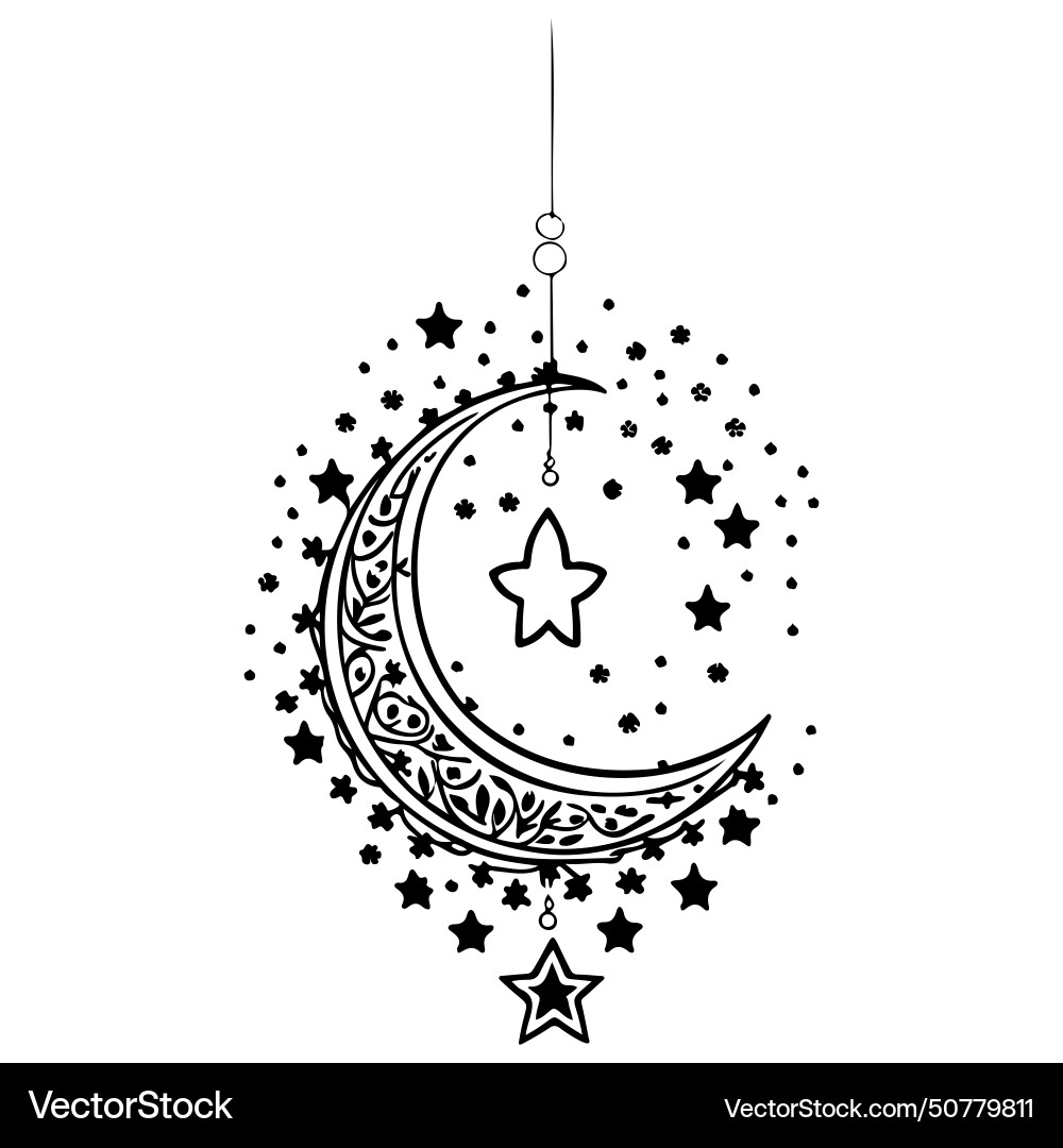 Hanging moon star ramadan sketch draw Royalty Free Vector