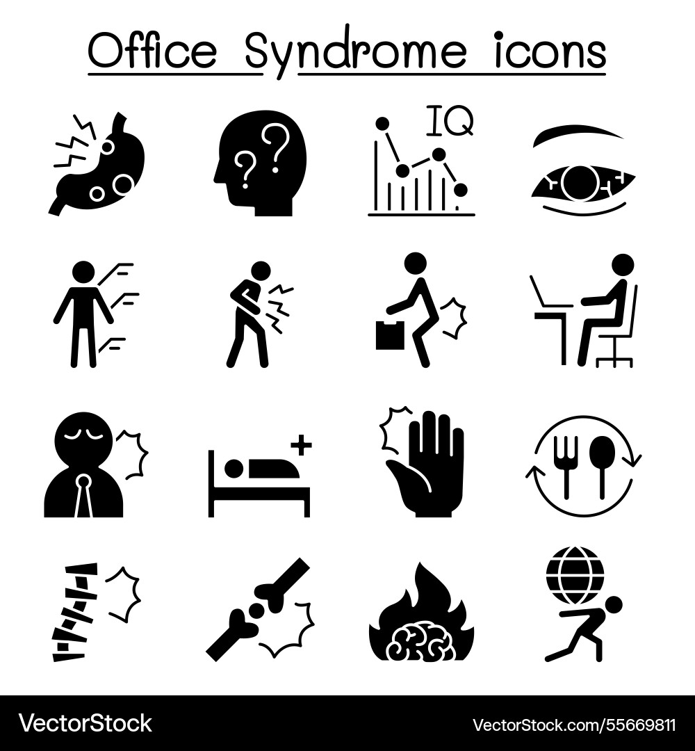 Office syndrome icon set in glyph style Royalty Free Vector