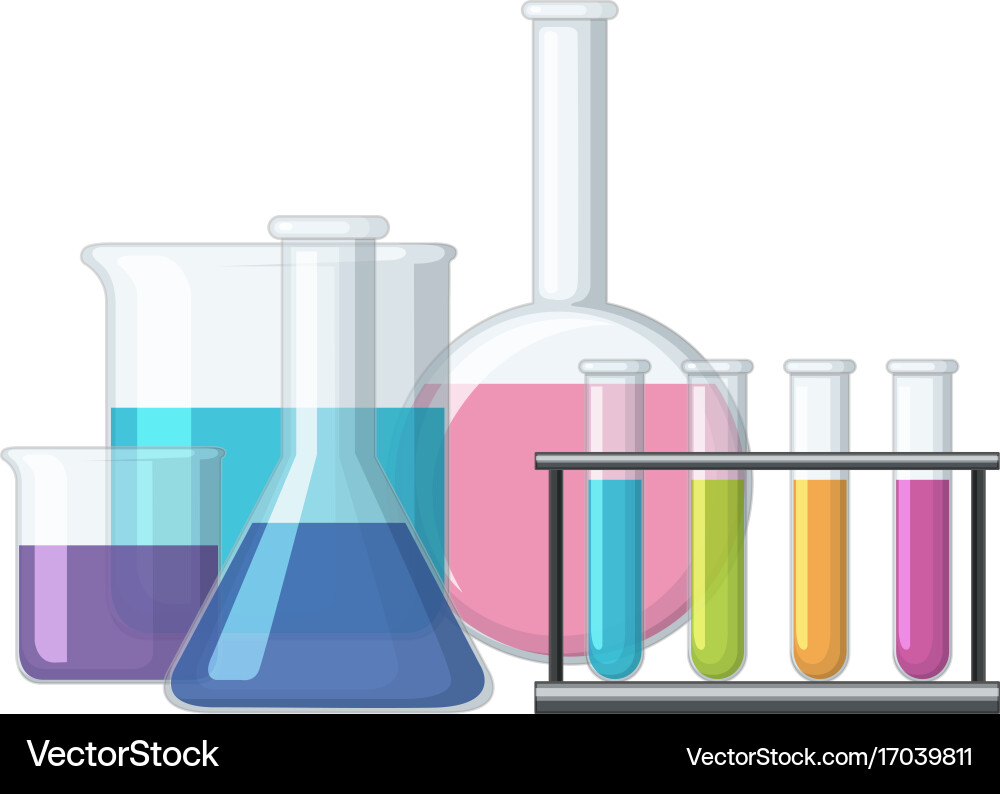 Sciene beakers filled with chemical Royalty Free Vector