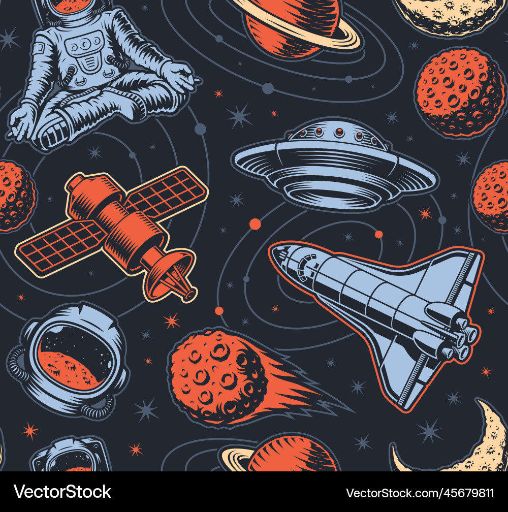 Vintage space seamless pattern Royalty Free Vector Image