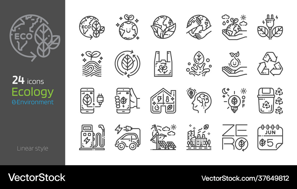 Ecology and environment line icon set Royalty Free Vector