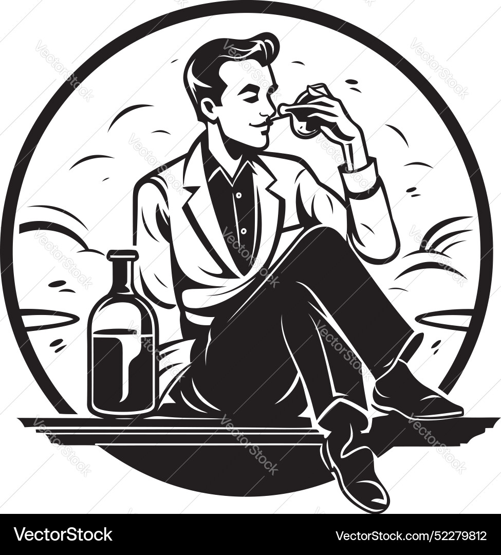 Meditative musings iconic alcohol logo Royalty Free Vector