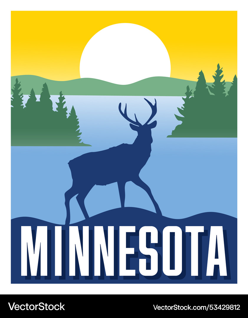 Minnesota state with deer silhouettes Royalty Free Vector