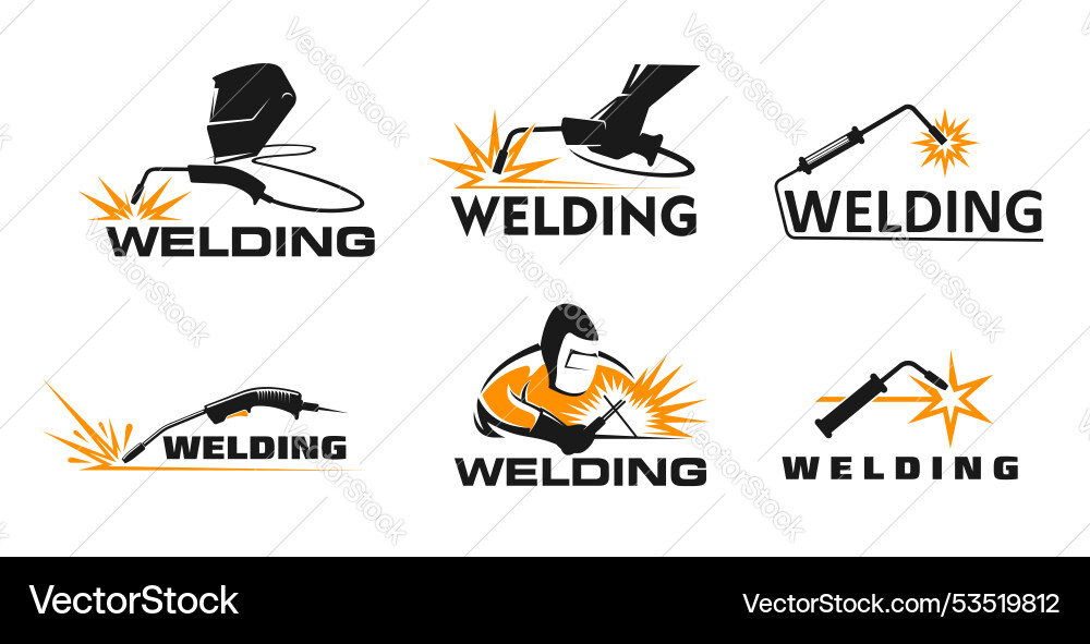 Weld icons welders with metal work tools sparks Vector Image