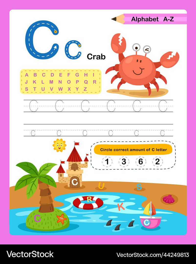 Alphabet letter c - crab exercise with cartoon Vector Image