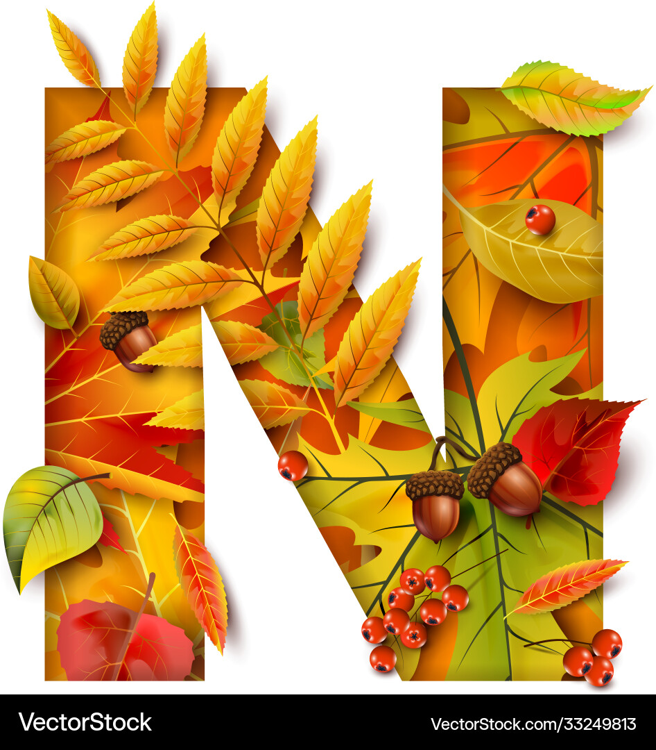 Autumn stylized alphabet letter n Royalty Free Vector Image