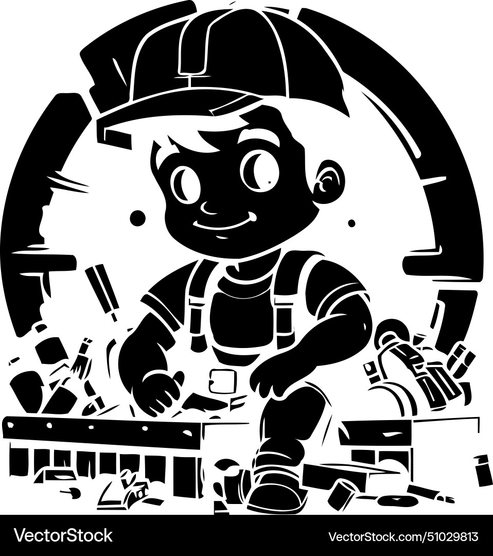 Cute boy construction worker with toolbox cartoon Vector Image