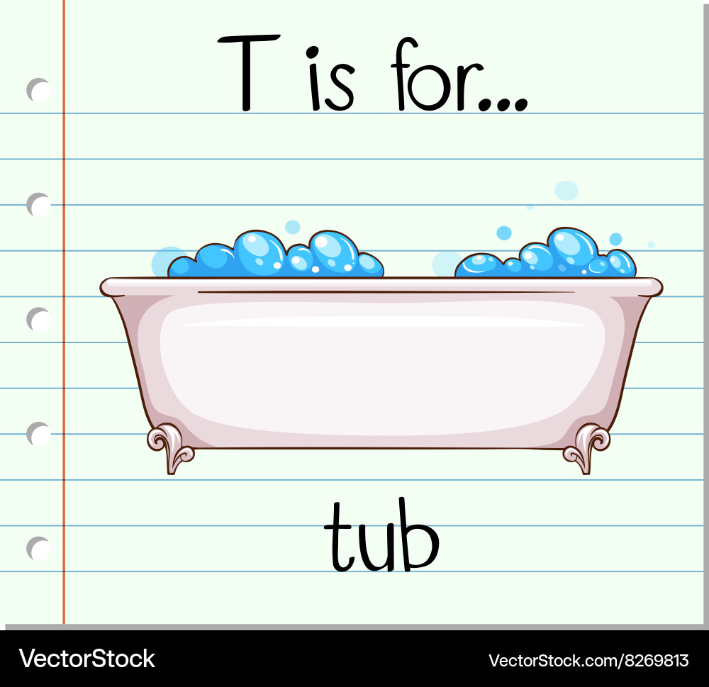 Flashcard letter t is for tub Royalty Free Vector Image