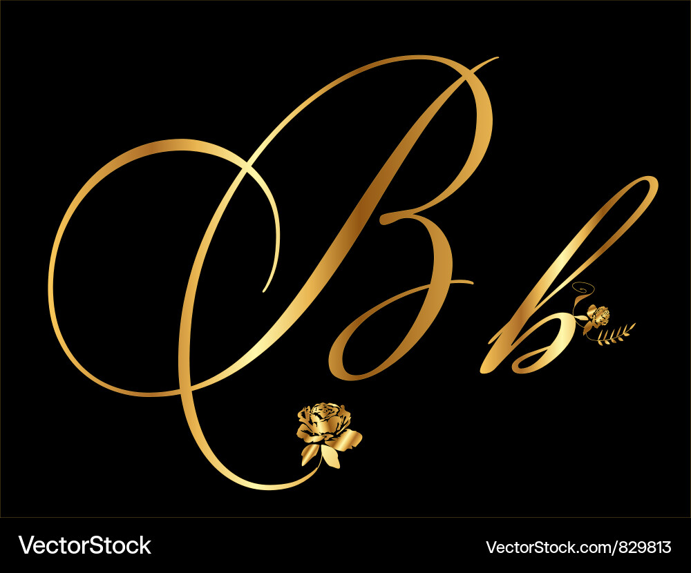 Gold letter b with roses Royalty Free Vector Image