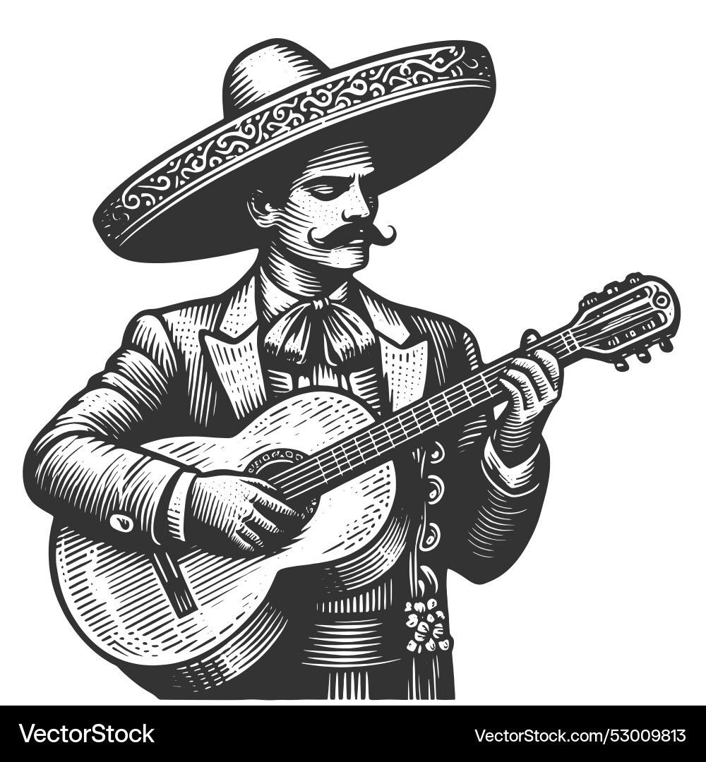 Mariachi musician playing guitar Royalty Free Vector Image