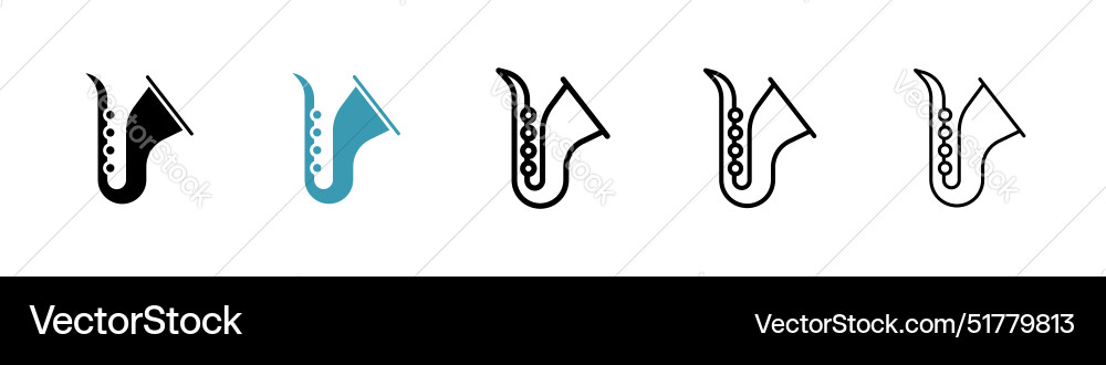 Saxophone icon set black filled and outlined style