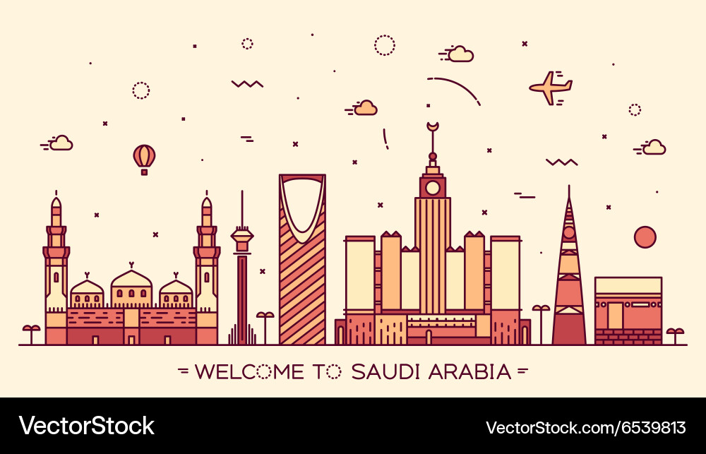 Skyline saudi arabia silhouette linear style Vector Image