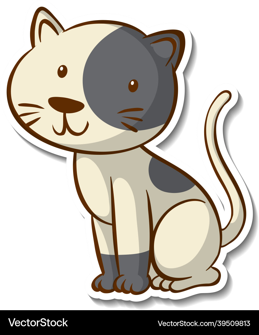 Sticker design with little cat isolated Royalty Free Vector