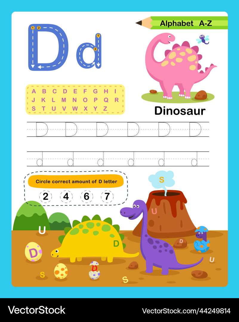 Alphabet letter d - dinosaur exercise Royalty Free Vector