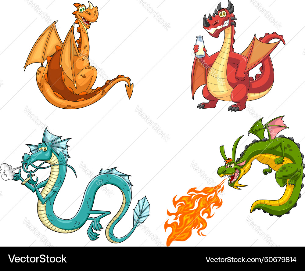 Cute dragon cartoon characters collection set Vector Image
