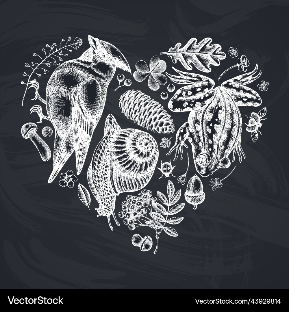Mysterious forest heart vintage design hand drawn Vector Image
