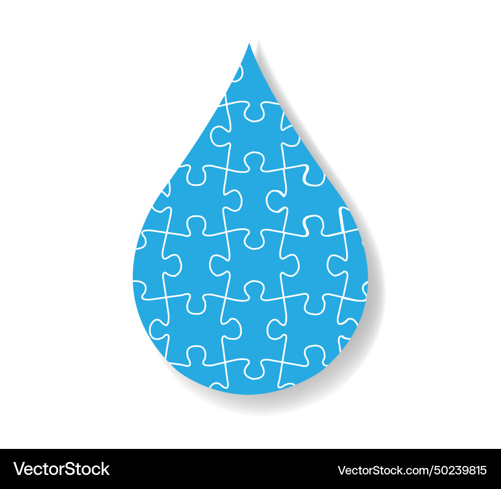 Blue water drop symbol with puzzle Royalty Free Vector Image