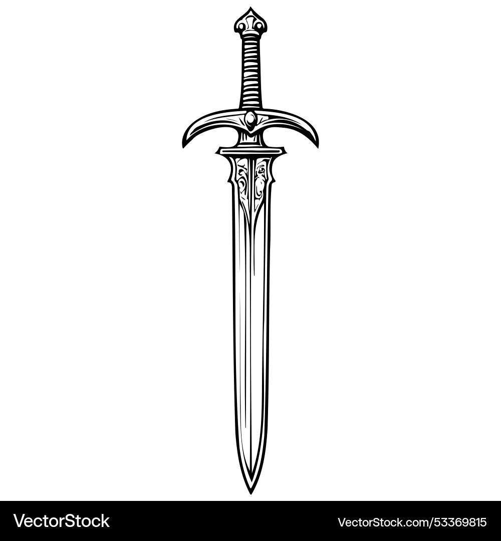 Drawing sword realistic hand line Royalty Free Vector Image
