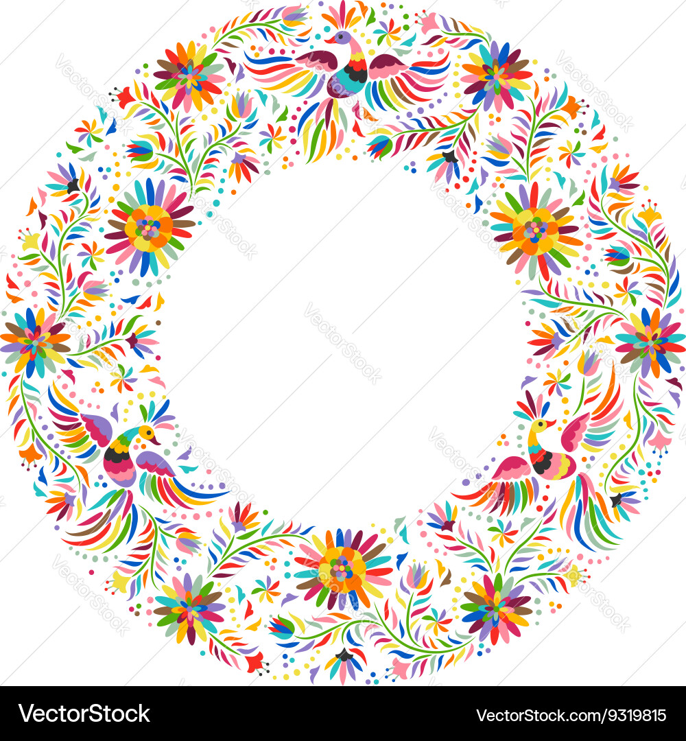 Mexican embroidery round frame pattern Royalty Free Vector