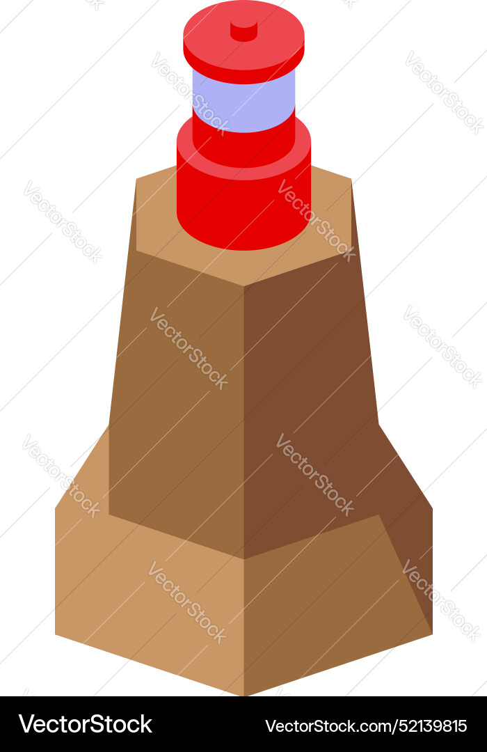 Red lighthouse standing on stone hexagon Vector Image