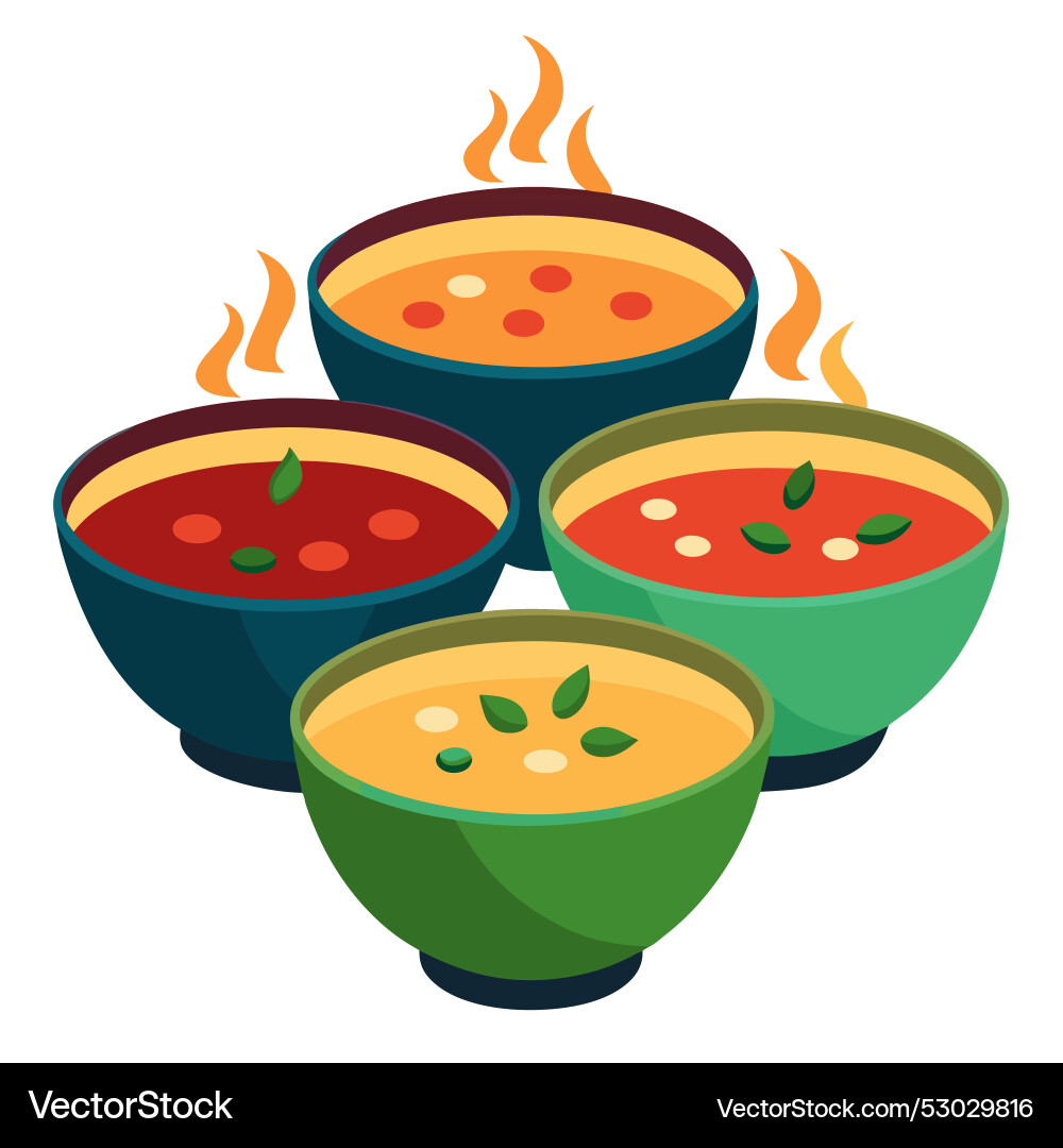 A group of bowls soup Royalty Free Vector Image