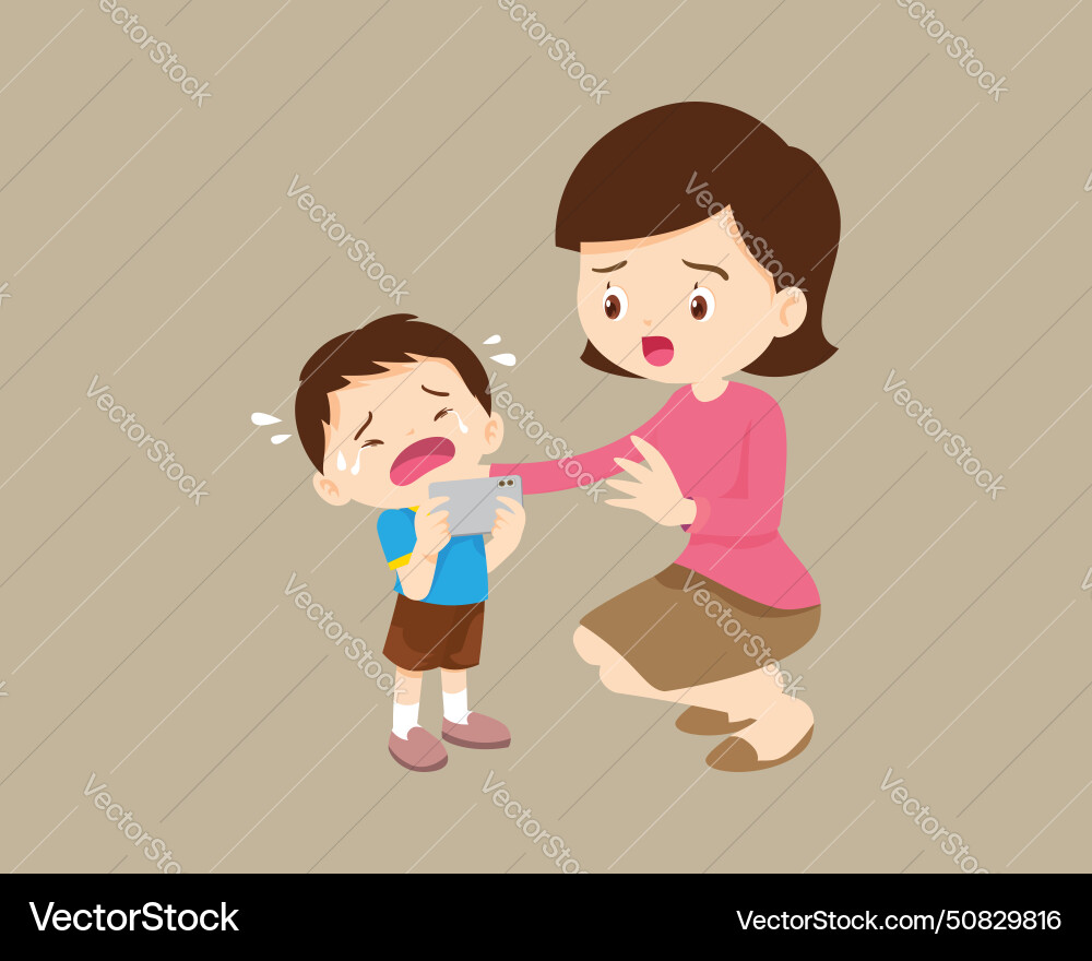 Comforting sad children with parent 2 Royalty Free Vector