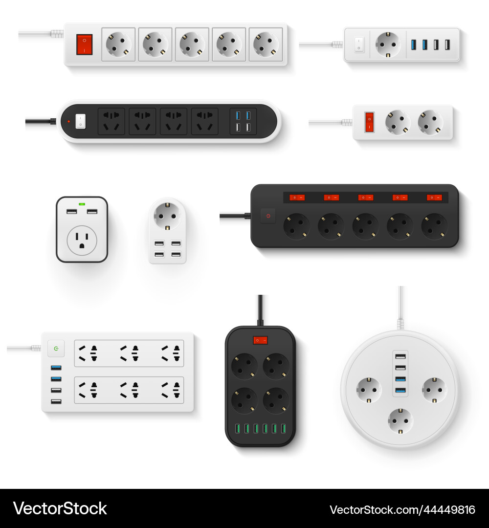 Electrical Extension Cord & Adapter Set Vector Image