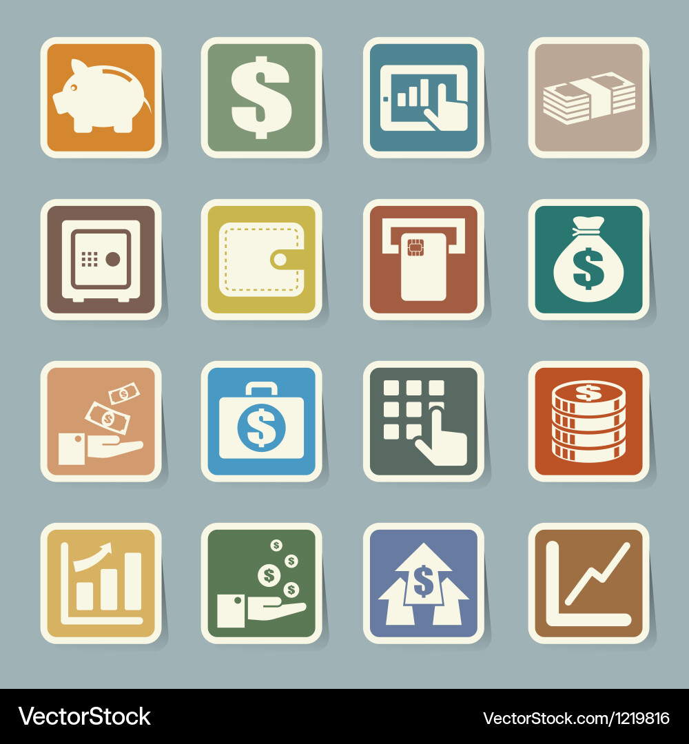 Finance money sticker icon set Royalty Free Vector Image