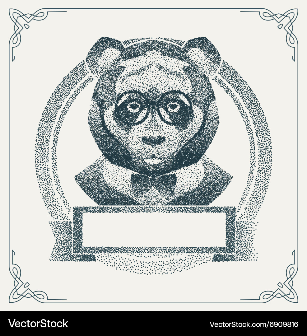 Halftone Hipster Panda mit schwarzen Punkten Vektorbild