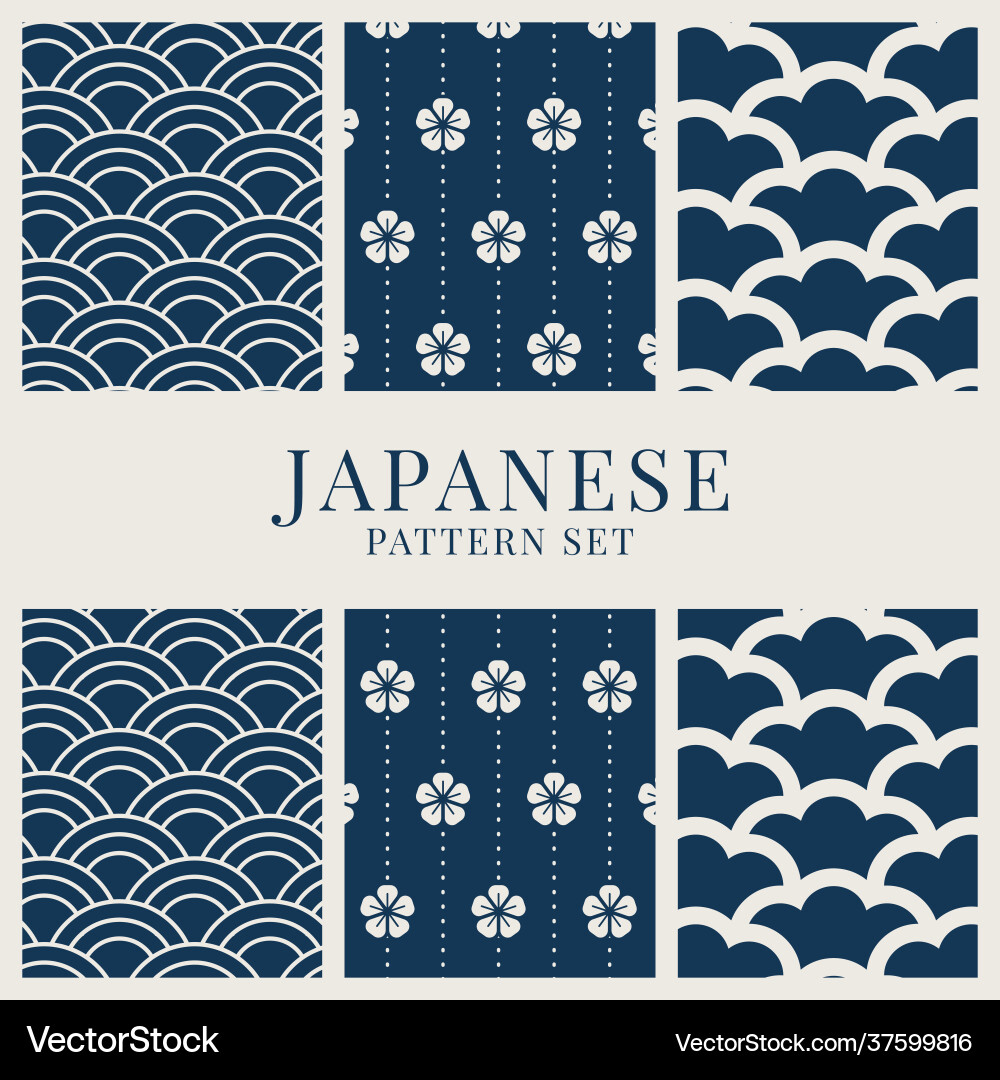 Japanese-inspired pattern set Royalty Free Vector Image