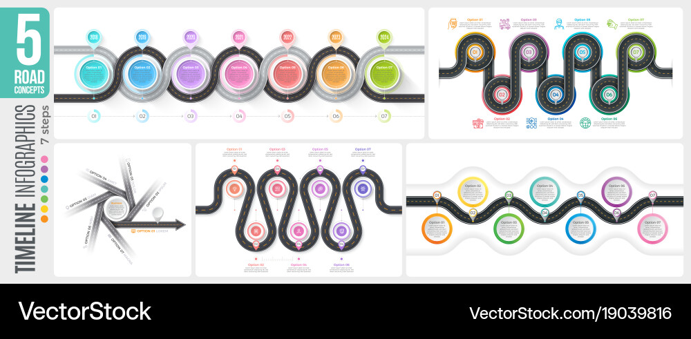 Navigation map 7 steps timeline infographic Vector Image