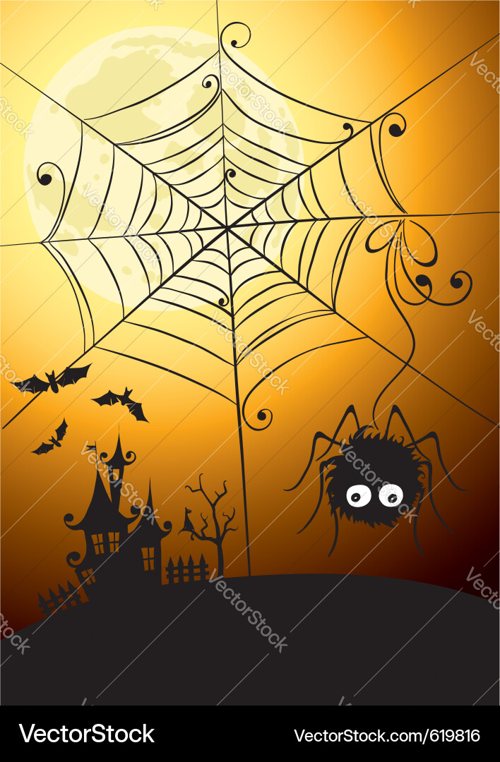 Spider and full moon Royalty Free Vector Image