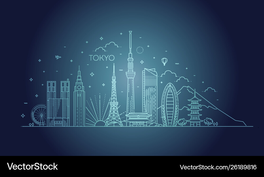 Tokyo vacation icons set Royalty Free Vector Image