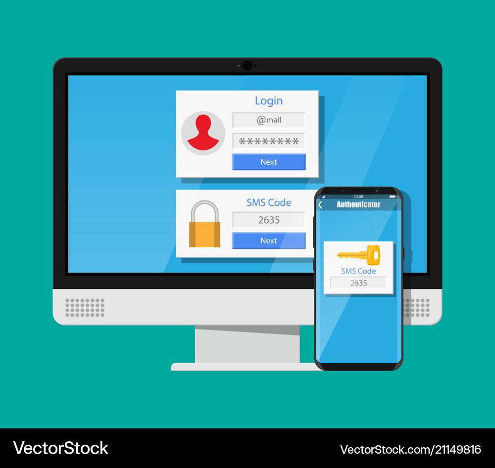 Two steps authentication concept Royalty Free Vector Image