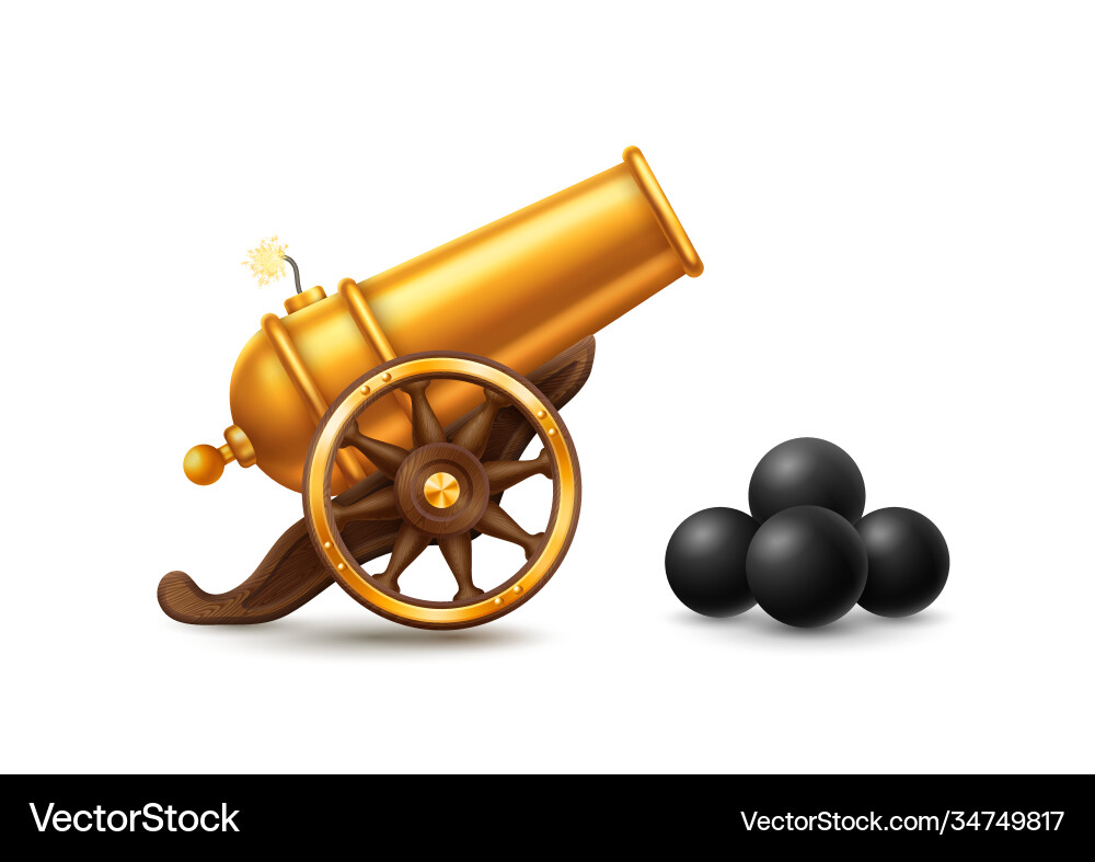 Golden cartoon cannon Royalty Free Vector Image