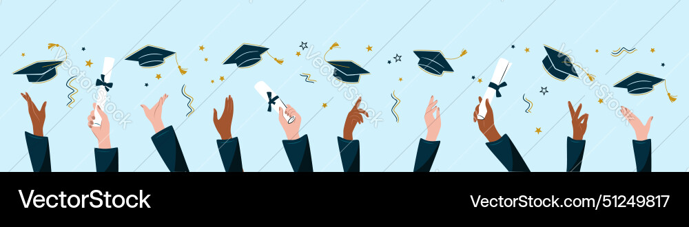 Happy graduate students hands throwing graduation Vector Image