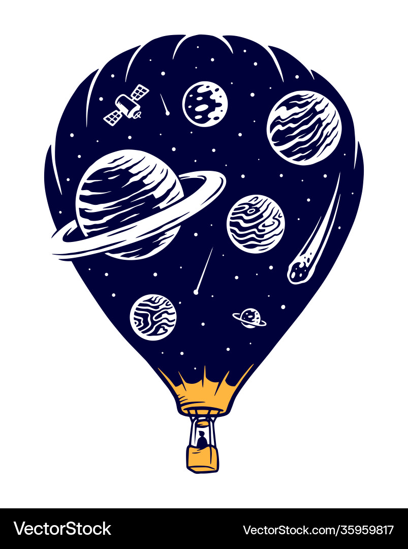 Hot air balloon space travel Royalty Free Vector Image
