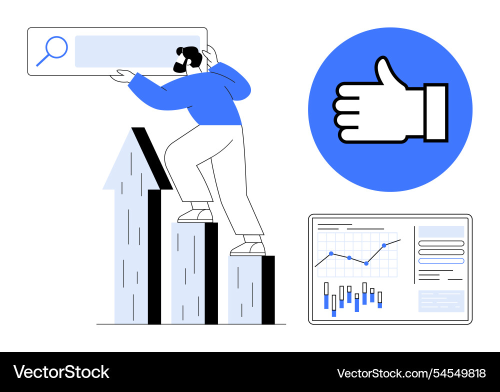 Business person climbing graph arrows holding Vector Image