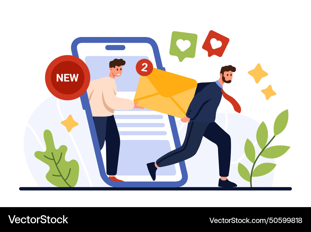 New email and sms notification report in mailbox Vector Image
