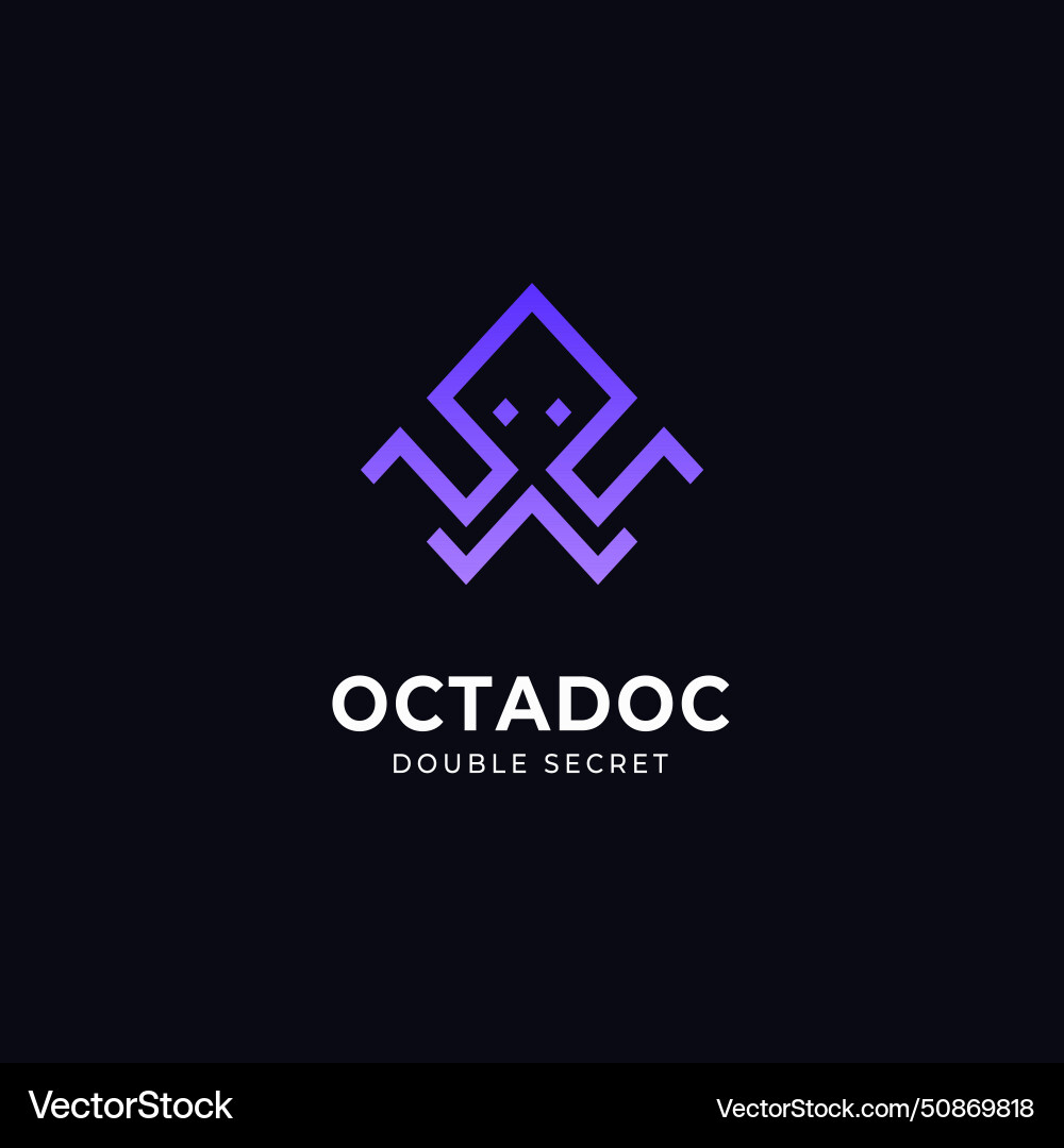 Octopus logo line art seafood octa tech Royalty Free Vector